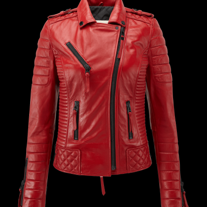 Women's Red Style 100% Real Genuine Lambskin Leather Motorcycle Slim Fit Biker Jacket - 40 on Luulla